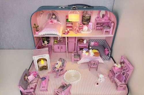Кукольный домик в чемодане, дом для кукол с мебель