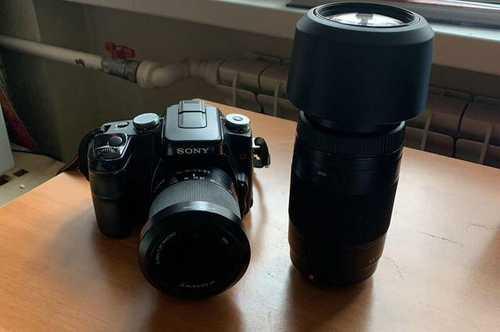 Зеркальный фотоаппарат Sony A100 с телеобъективом