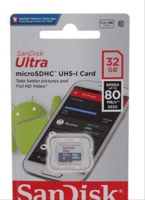 Карта памяти sdhc Micro SanDisk Ultra 32GB
