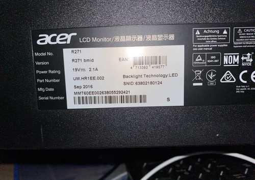 Продам монитор acer R271 bmid