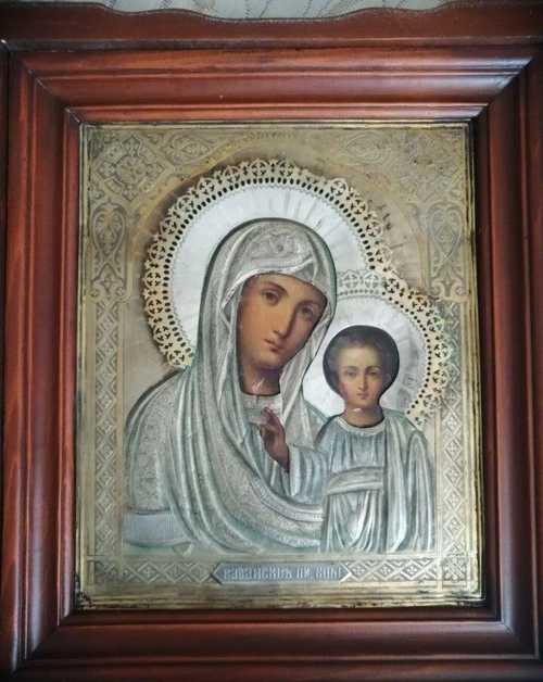 Икона Казанская божья матерь в серебре 84