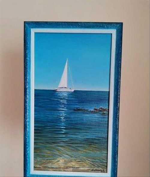 Картина маслом на холсте море и яхта