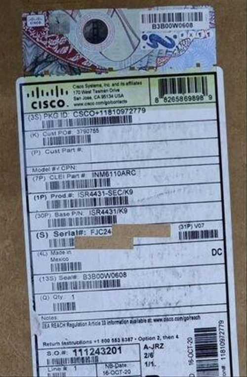 Маршрутизатор Cisco ISR4431-SEC/K9 HE Китай/1шт/Но