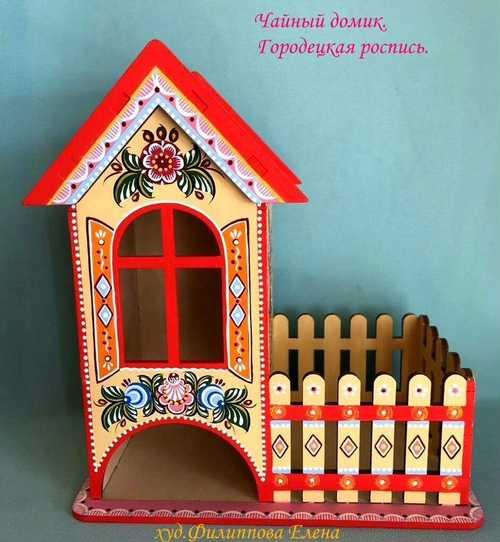 Чайный домик с конфетницей, городецкая роспись