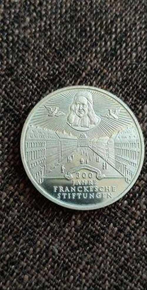 Монета 10 марок 1998 г. Фонд Франке фрг серебро
