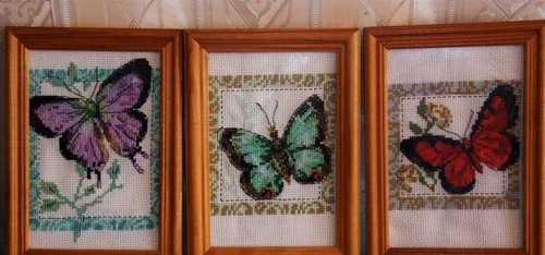 Картина вышивка "Коллекция бабочек" для интерьера