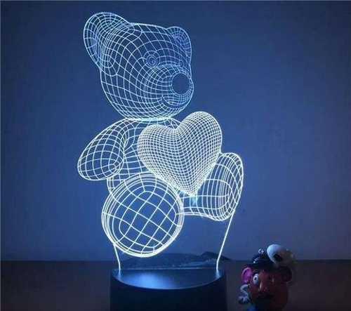 3D Светильник Мишка с Сердцем