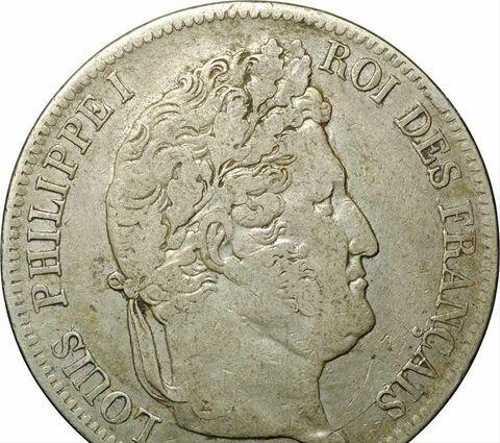 Монета 5 франков 1841 W Франция
