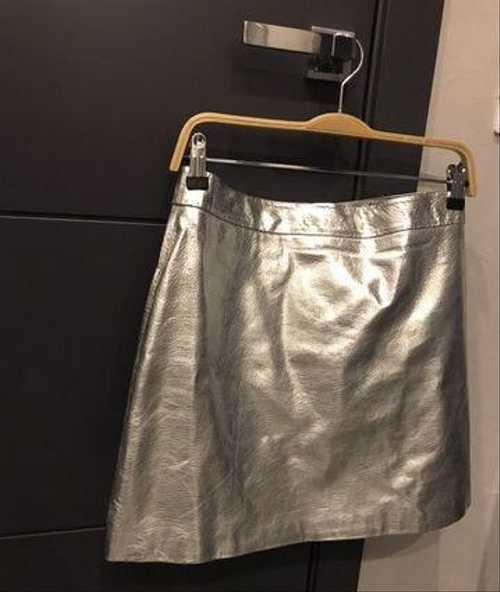 Кожаная юбка zara металлик