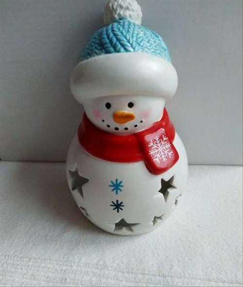 Снеговик подсвечник керамика новый