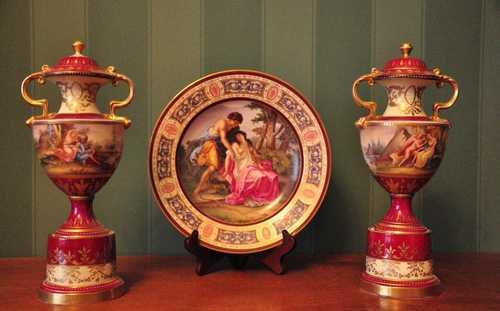 Парные вазы и тарелка, вторая половина 19го века