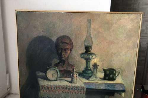 Картина маслом «Натюрморт с деревянным бюстом»