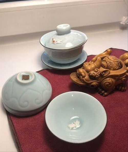 Гайвань и 4 чашки для чайной церемонии