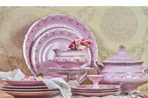 Чайный и столовый сервиз розовый фарфор Чехия