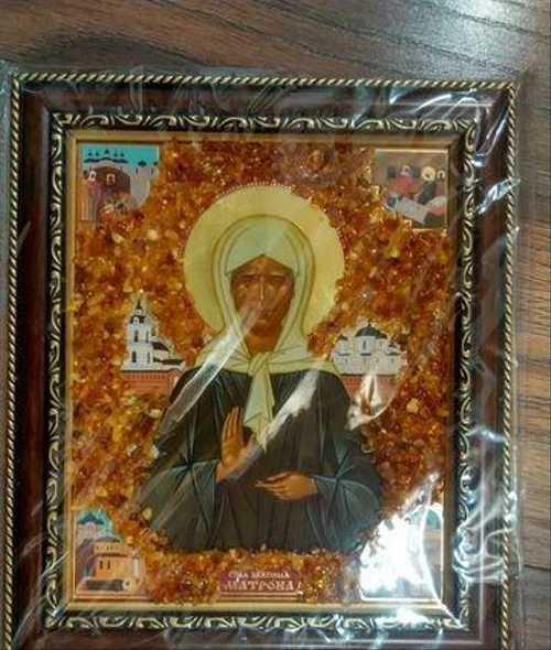 Новая Икона Святой Матроны из натурального янтаря