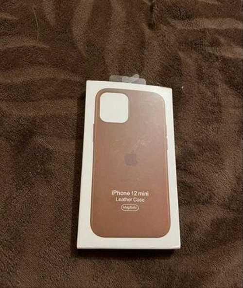 Кожанный чехол iPhone 12 mini коричневый(iPhone 12
