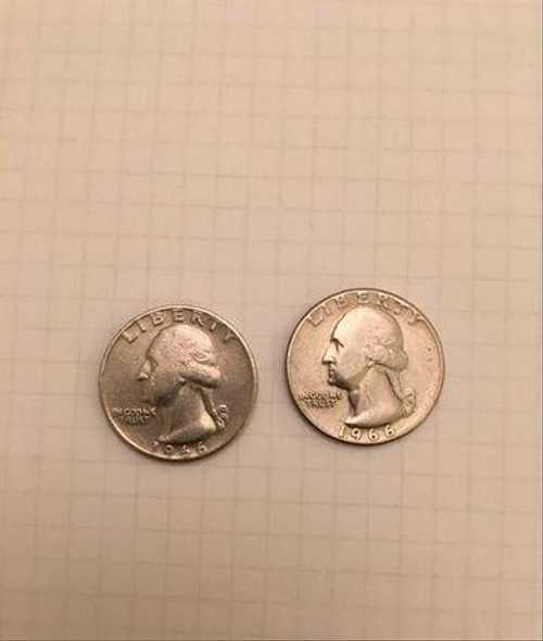 Монеты Quarter Dollar Liberty 1966г