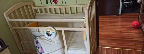 Детская кроватка с маятником+ матрас+бортики+посте