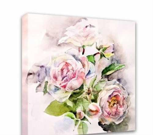 Картина холст, розы, цветы, акварель, букет