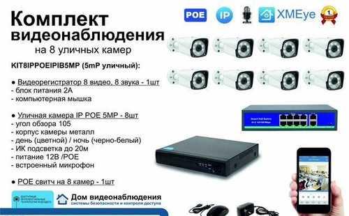 Комплект видеонаблюдения IP POE на 8 камер 5мП