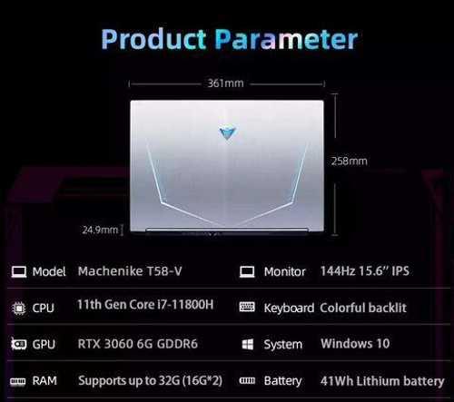 Новый игровой ноутбук Machenike i7 rtx3060