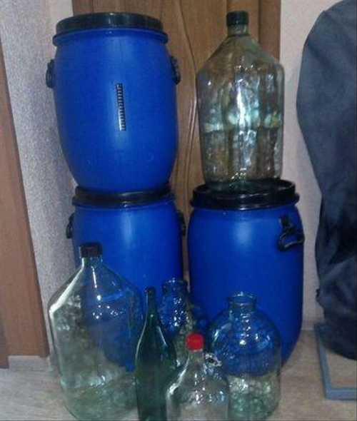 Бочки пластиковые, банки, бутыли, бутылки стеклянн