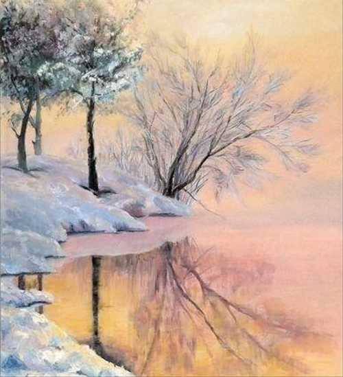 Картина маслом Морозное утро зимний пейзаж