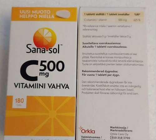 Sana-sol C-vitamiini Vahva. Витамин С 500 мг. 180