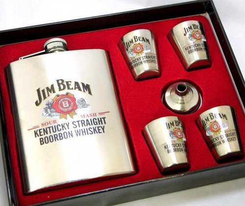 Набор подарочный JIM beam Фляжка 250 мл + 4 стопки