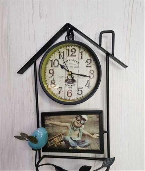 Часы железные фоторамка с птицей домик