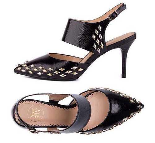 Туфли-мюли чёрные кожаные на каблуке дизайнерские