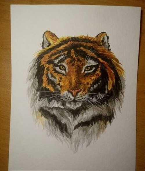 Картина "тигр" акварель a5
