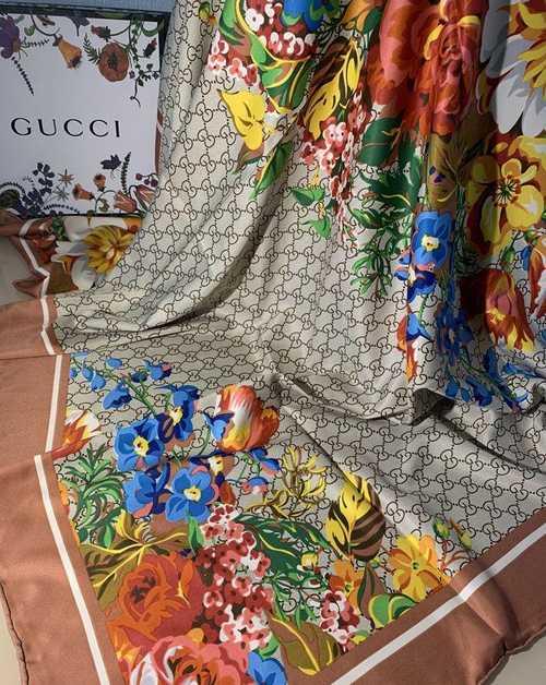Платок Gucci 140x140см шёлк ручная обработка края