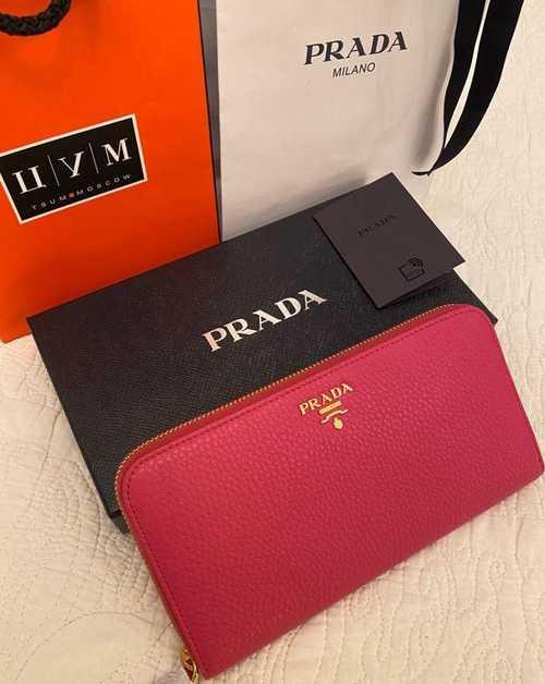 Prada портмоне оригинал, жен, ягодное, большое нов
