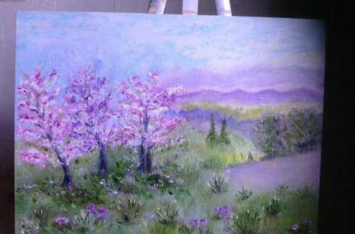 Пейзаж маслом " Весна. Цветущий сад"