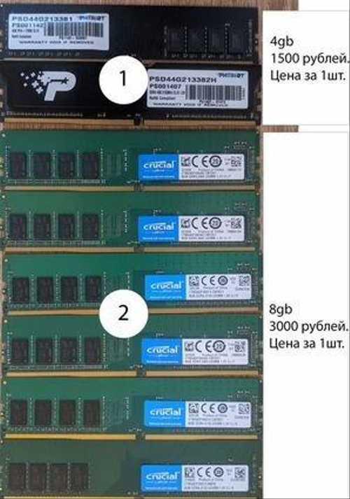 Озу 4-32Гб DDR4 2133-3200MHz