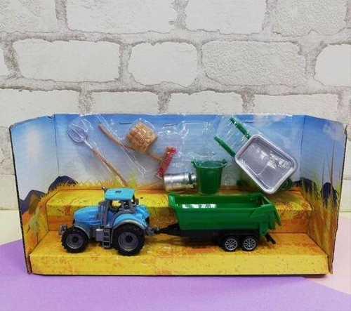 Синий трактор с прицепом игрушка новая