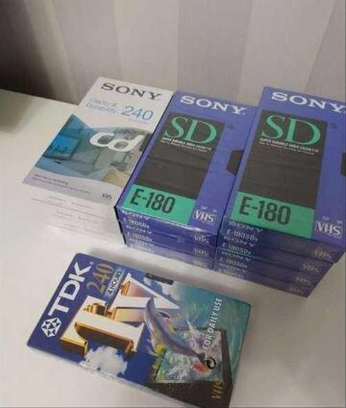 Запечатанные видеокассеты Sony VHS, TDK VHS. 11штк