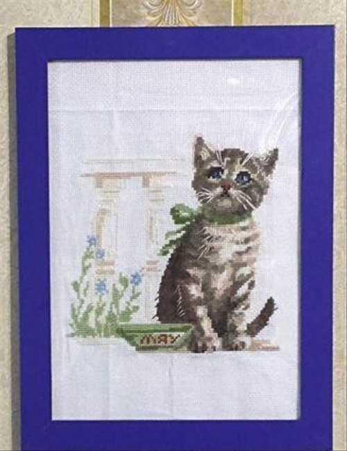 Картина в раме "Котенок" (вышивка handmade)