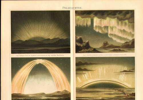 Литография. Северное сияние. Облака. 19 век