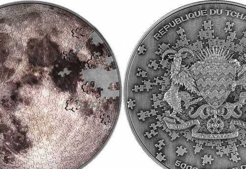 Монета подарочная "Луна пазл" 1 Oz Серебро Чад