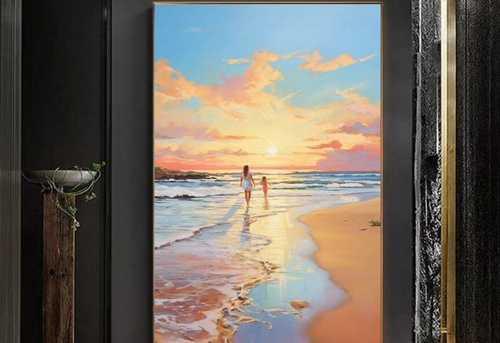 Картины маслом пляж закат солнца Картина с семьёй