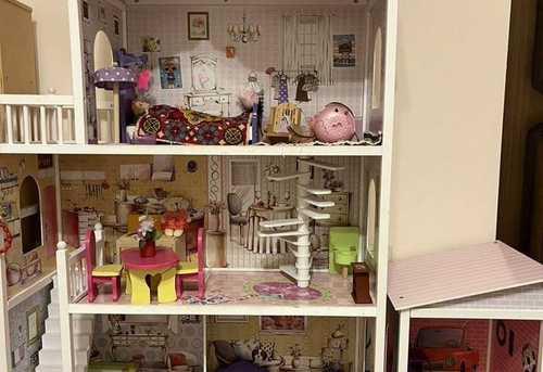 Домик кукольный с гаражом и мебелью
