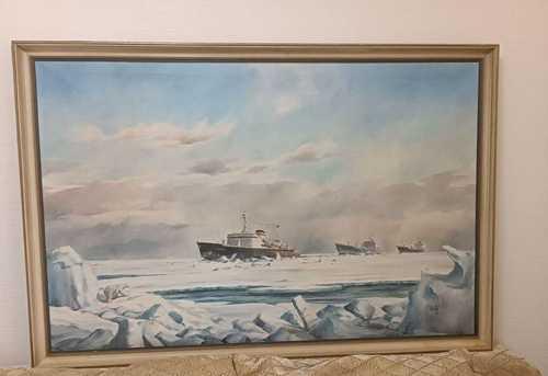 Картина Караван во льдах. Арктика Холст масло 1968