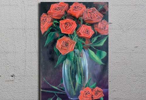 Картина маслом "Алые розы»