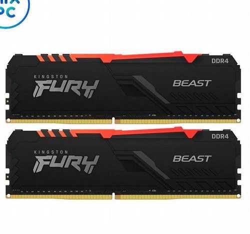 Оперативная память DDR4 16GB (2x8GB) 2666MHz Kingston fury Beast Black RGB KF426C16bbak2/16 Б.У