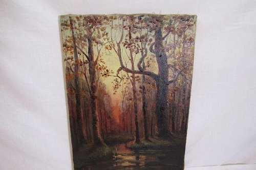 Картина старинная "Осенний лес" Юлий Клевер №8662