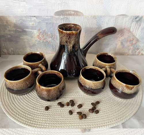 Турка керамическая с чашками