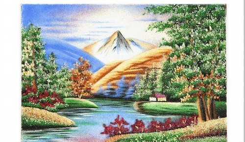 Интерьерная картина Горы и река из самоцветов