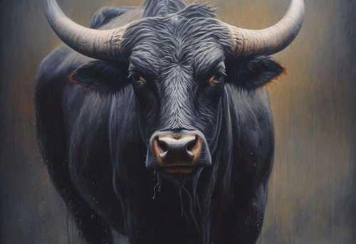 Картина маслом на холсте "Черный буйвол"